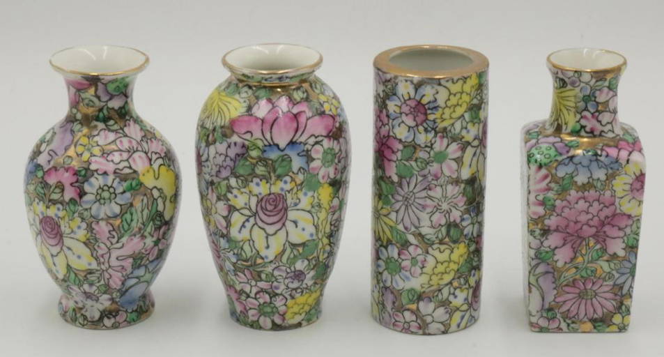 4 Pc. Chinese Hand Painted Porcelain Miniature Vases