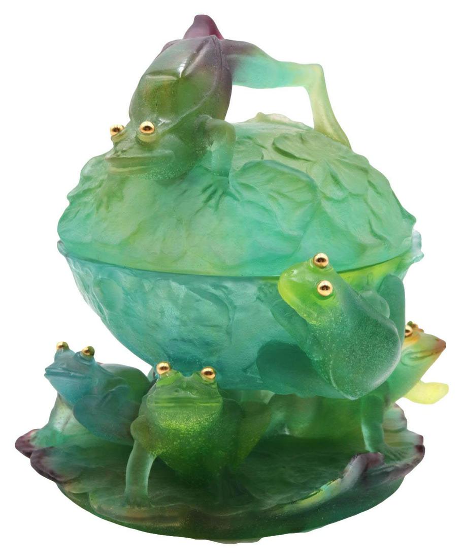 Daum "Frogs on Lily Pad" Crystal Covered Bowl - May 20, 2020 | Antiques ...