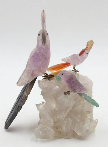 Large Carved Quartz Bird Group