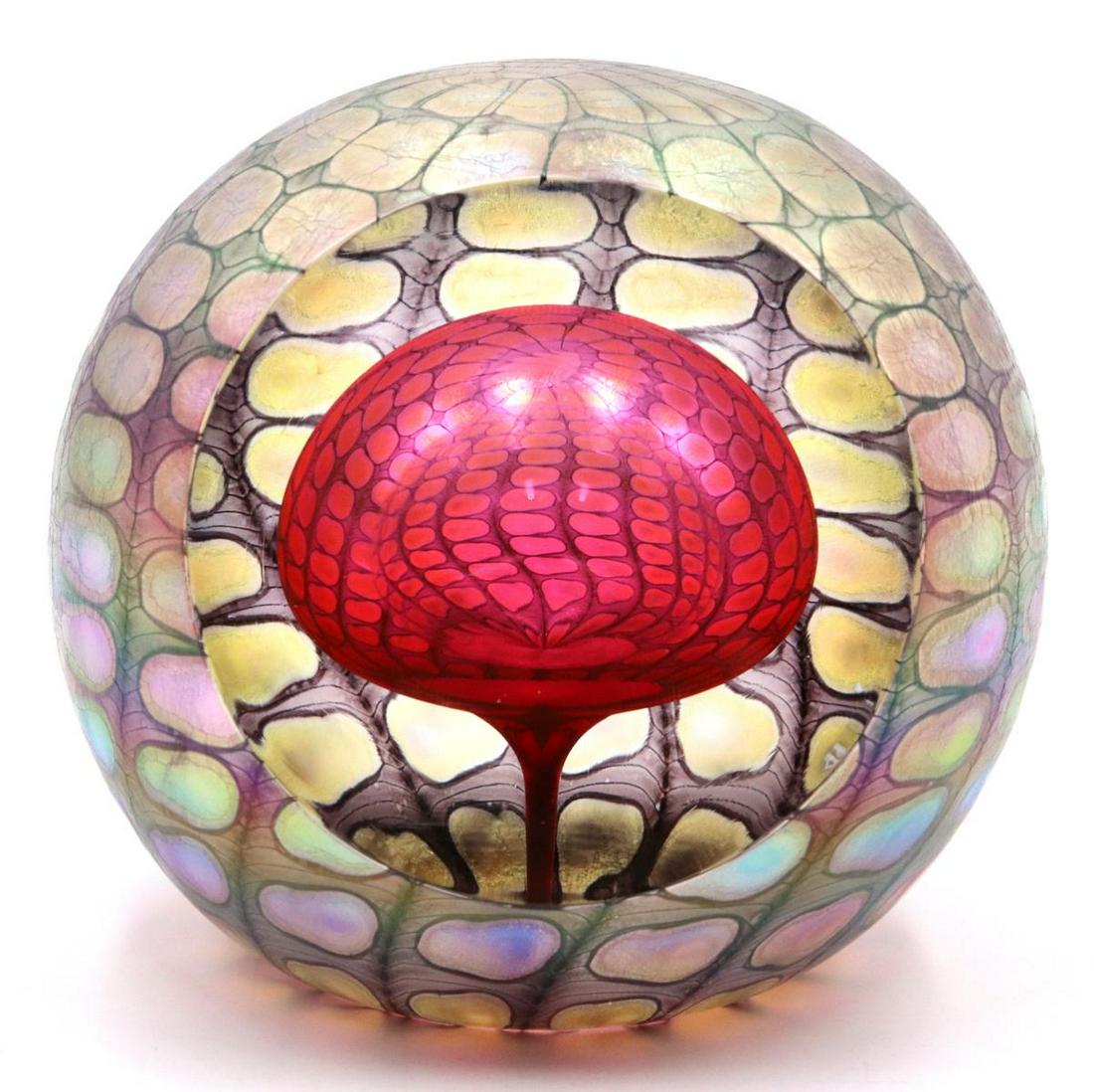 Signed Iridescent Studio Art Glass Paperweight