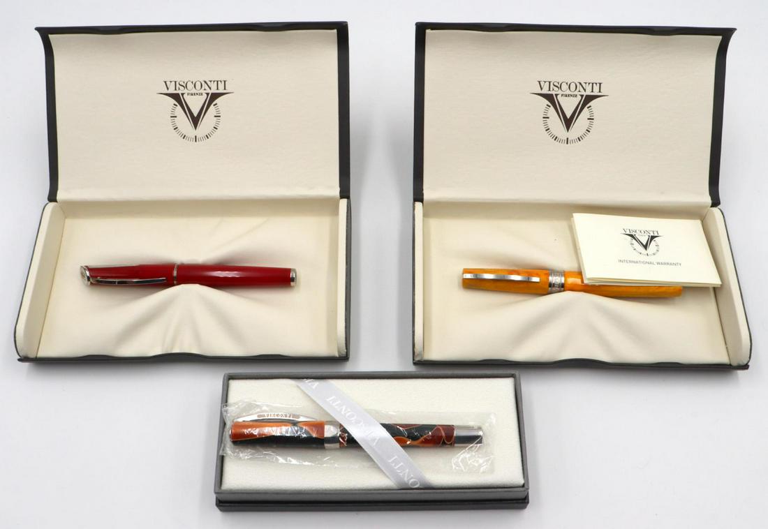 Lot Of Three Visconti Pens W/ Boxes Auction