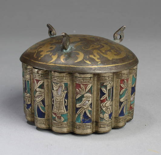 Antique Enamel Bronze Fluted Side Ink Washer With Cover