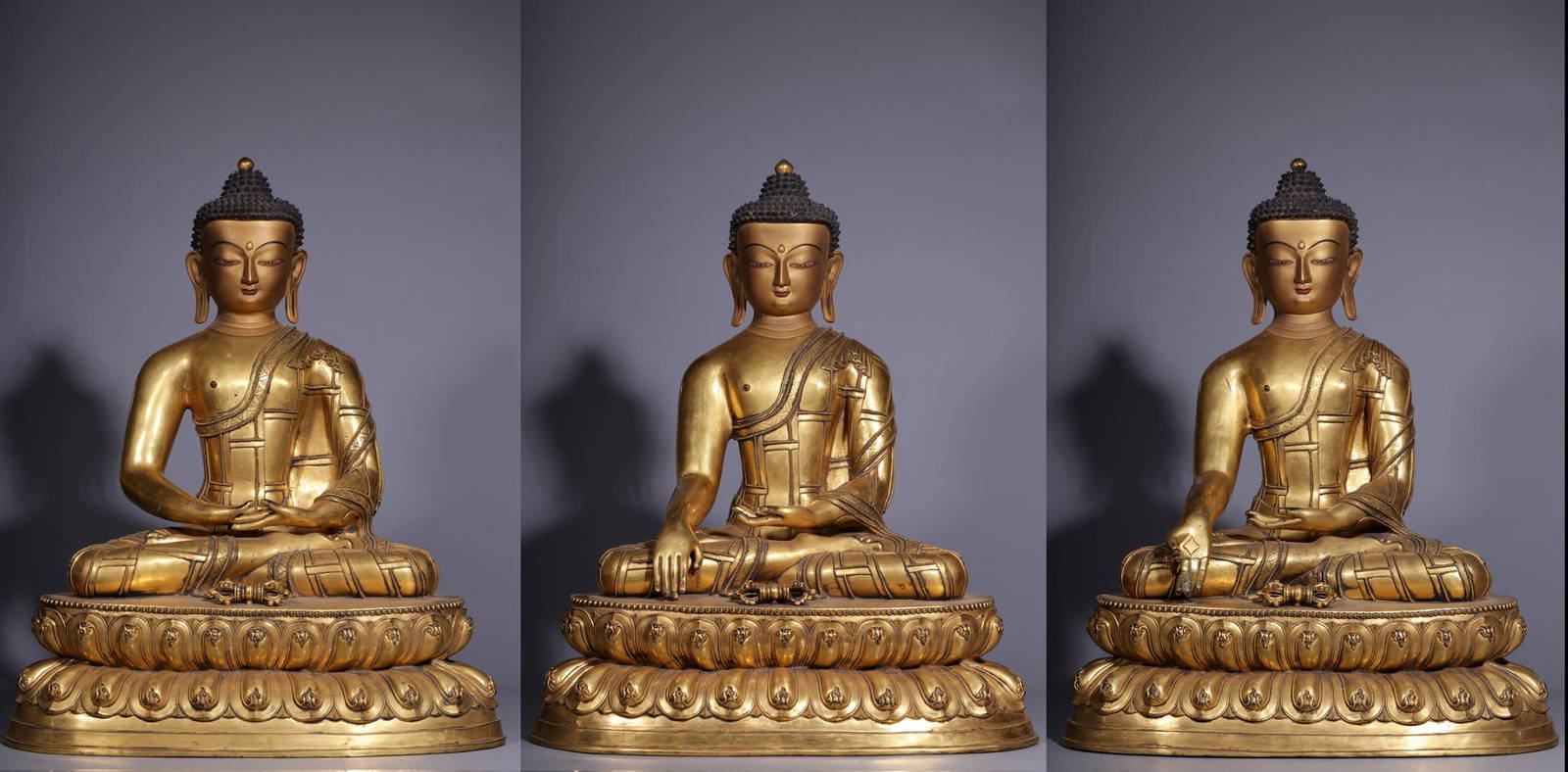 A Gilt Bronze Trikaya Buddha Statue Auction