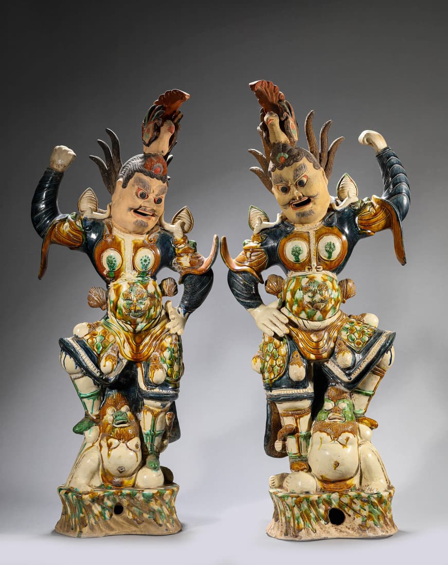 Pair Of Sancai Glaze Statues Of Acala Auction