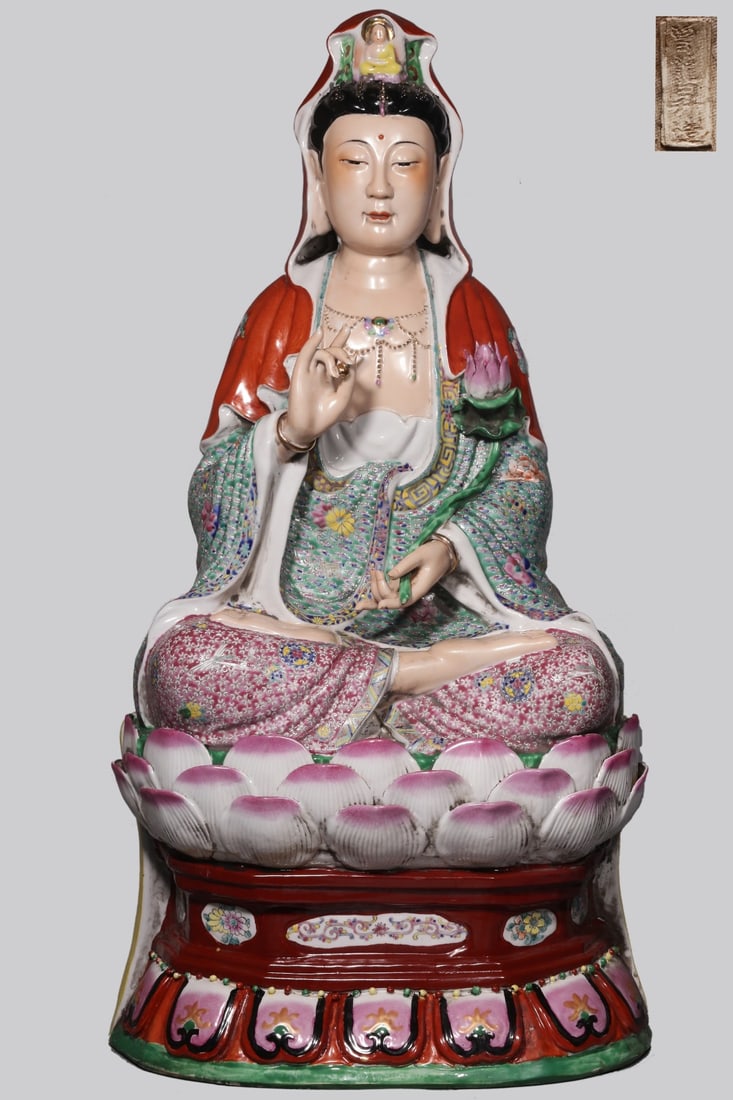 A Large Fencai Enamel Guanyin Statue By Zeng Longsheng Auction