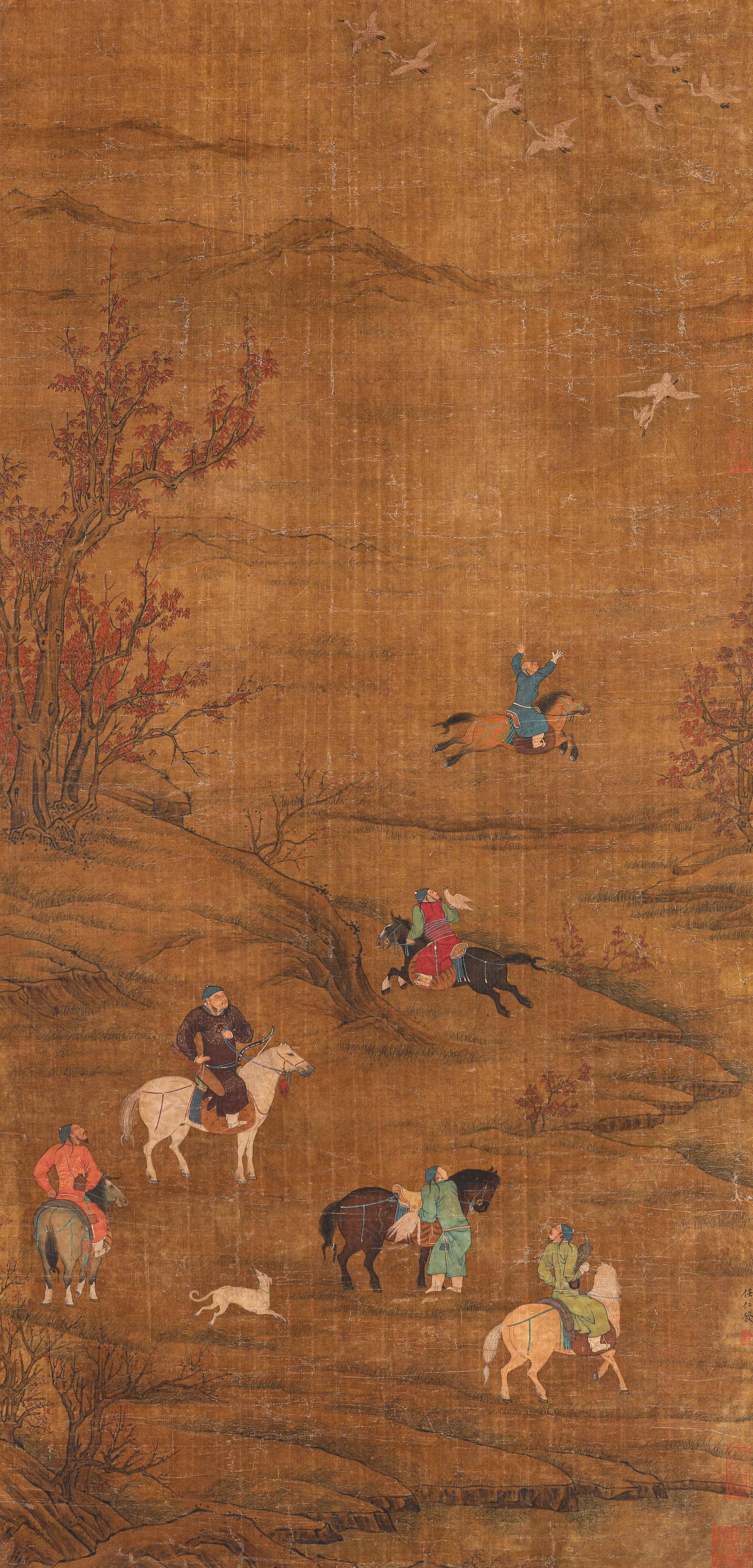 Ren Renfa Mark, Chinese Hunting Painting Auction