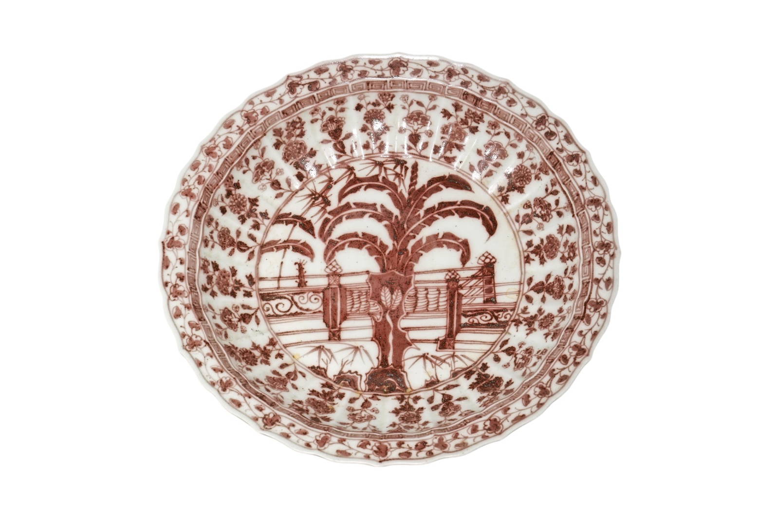 A Copper Red Glaze Plantain Foliated-edge Dish Auction