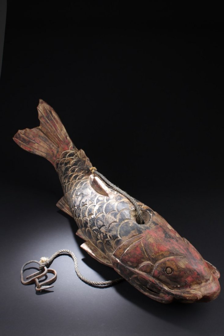 Large Chinese Wooden Carved Fish Statue