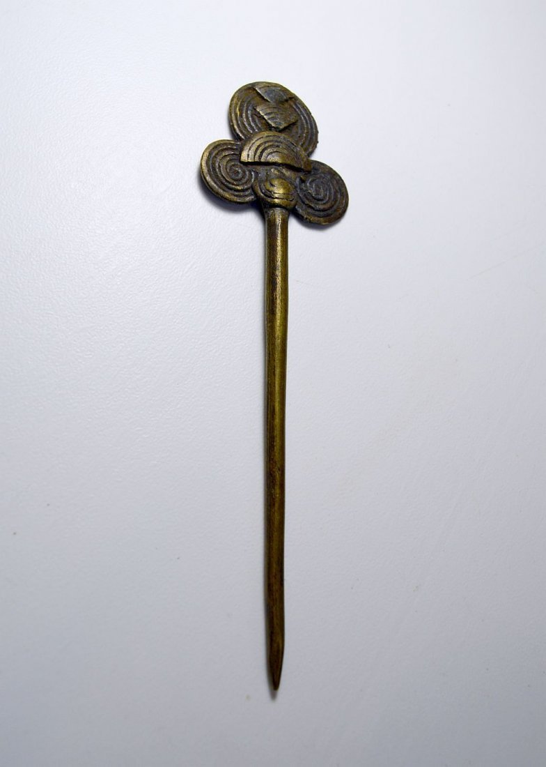 Vintage Ashanti Bronze hair pin with Circular designs