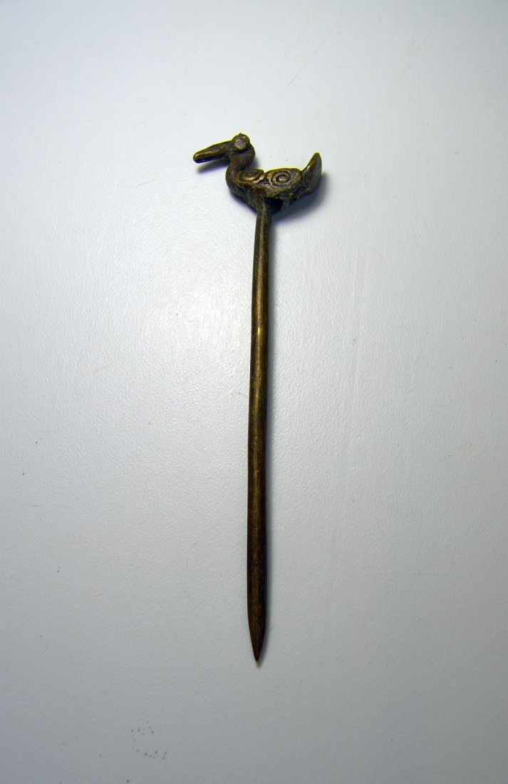 Old Ashanti Bronze hair Pin in Avian Design African Art