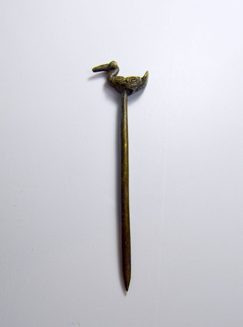 Old Ashanti Bronze hair Pin in Avian Design African Art