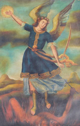 Arch Angel Michael Defeats Satan Icon Painting