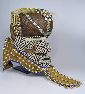 African Kuba Royal Head Mask Carved & Painted W/beads & Cowrie Shells ...
