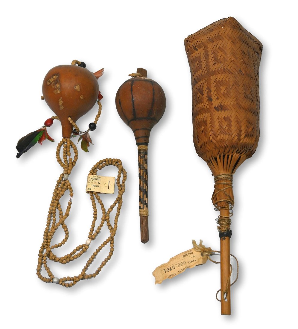 Lot Of Three Old Amazon Indian Ceremonial Rattles Auction