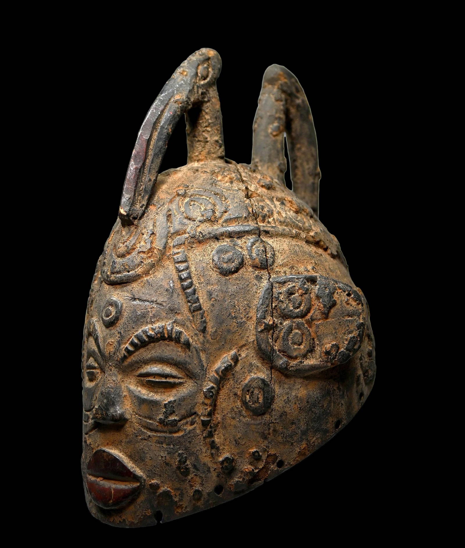Old Idoma Mask With Avian Finials Ex Berg En Dal Museum Auction