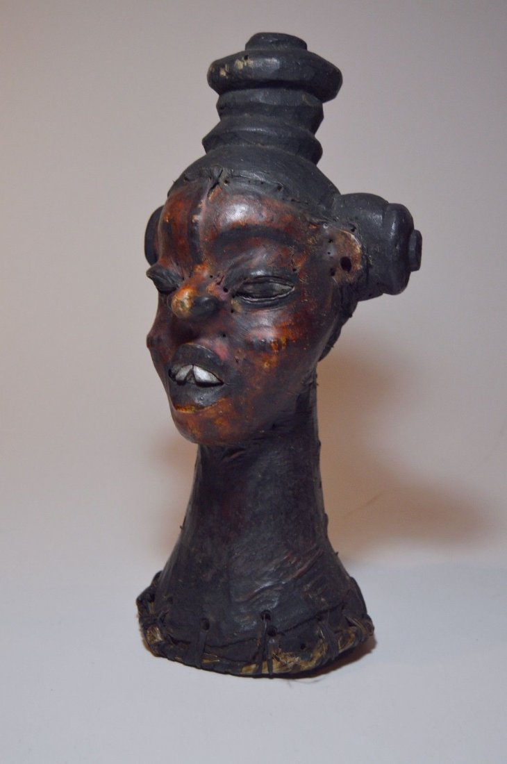 Rare Ekoi Skin Covered Headdress, African Tribal Art