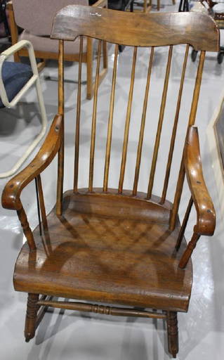 Antique Oak Spindle Back Rocking Chair