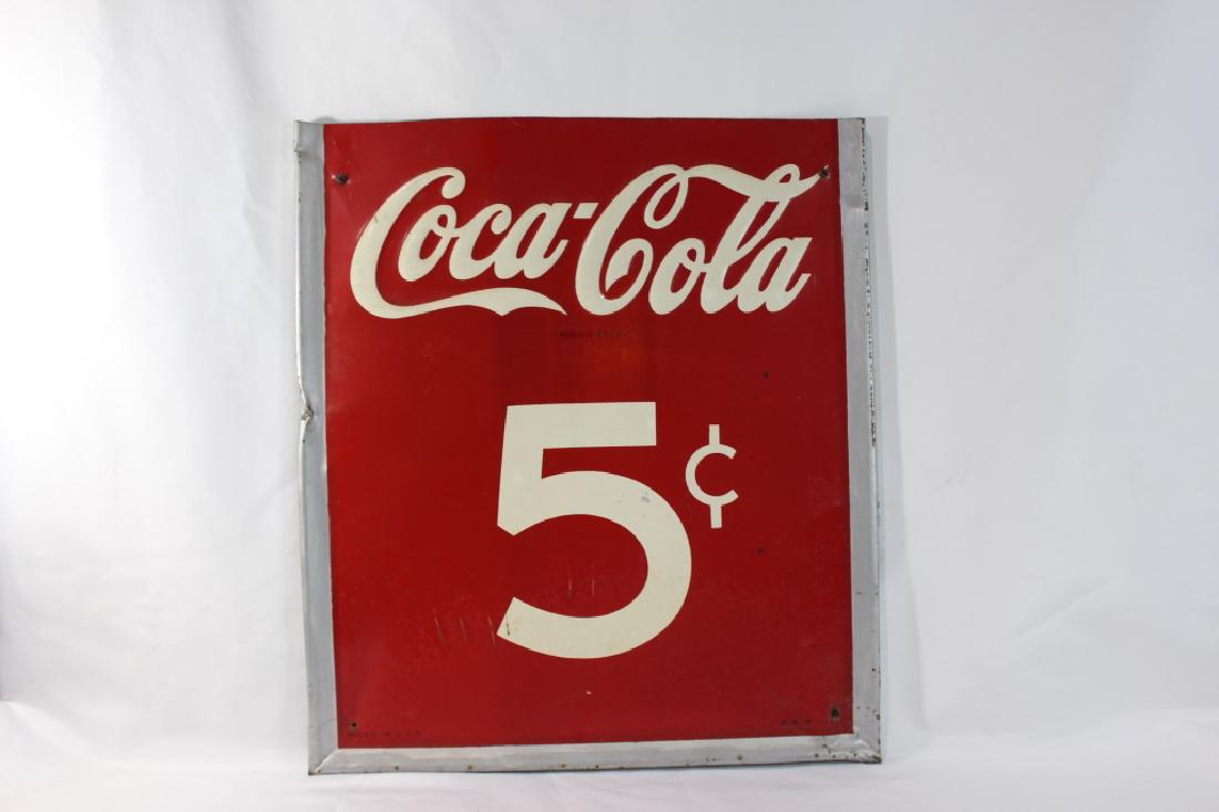 1947 Coca-Cola Metal 5 cent Sign - Jun 29, 2019 | Auctions by Adkins ...
