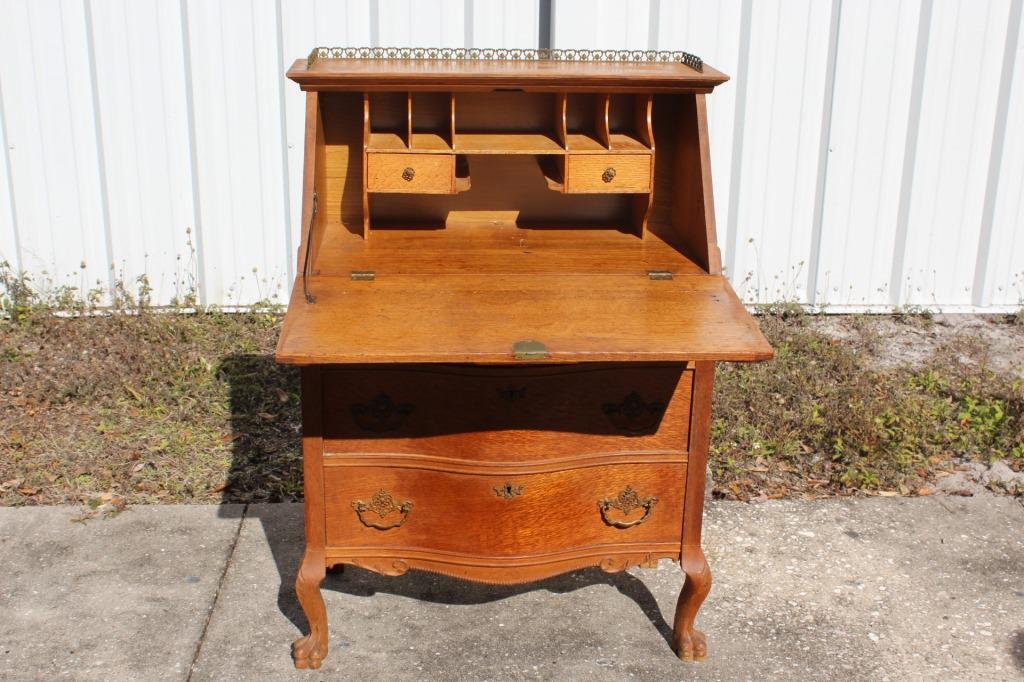 Antique Oak Slant Front Desk