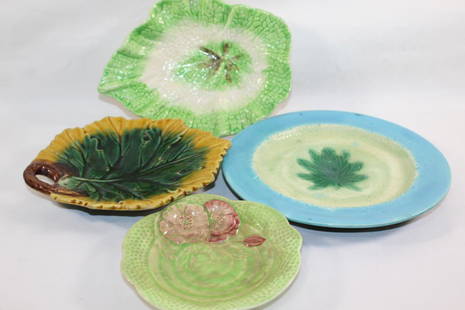 Antique Majolica Art Pottery Leaf Form Dish