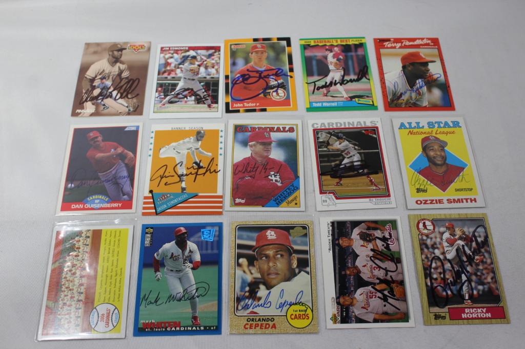 15 Signed St. Louis Cardinals Baseball Cards