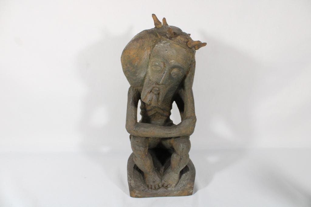 Vtg Polish Folk Art Wood Sculpture Pensive Jesus