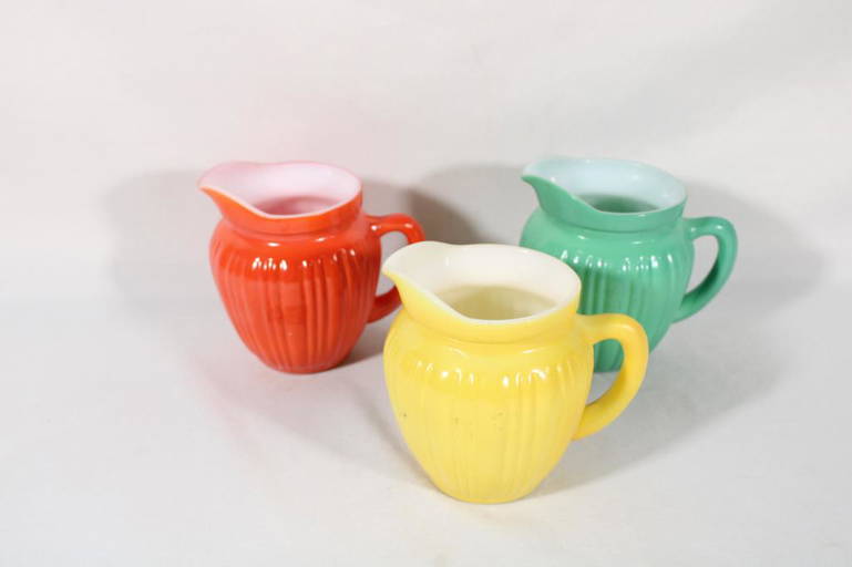 Lot Of 3 Hazel Atlas Milk Glass Colored Pitchers