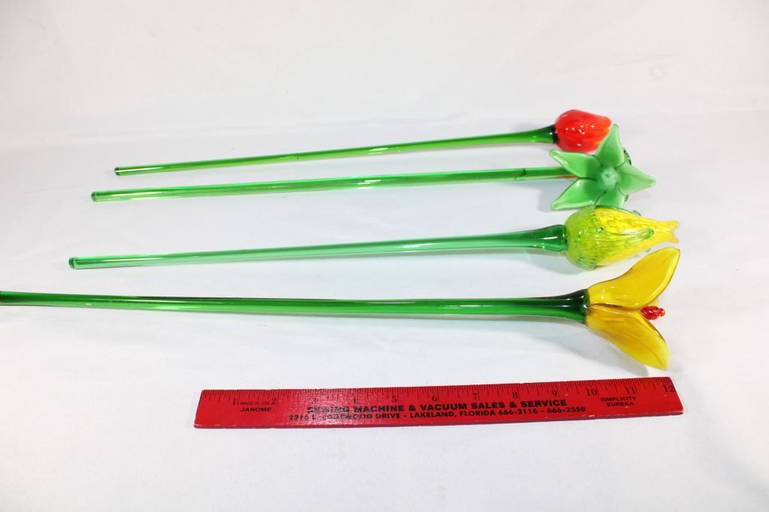 Lot Of 4 Long Stem Glass Flowers