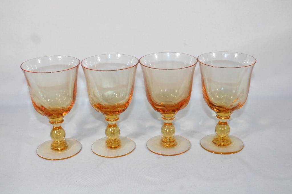 Tiffin Amber Crystal Set Of 4 Glasses Auction
