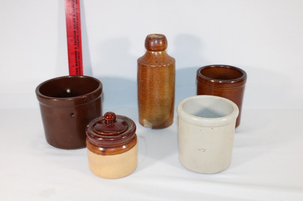 Five Antique Mini Crocks Auction