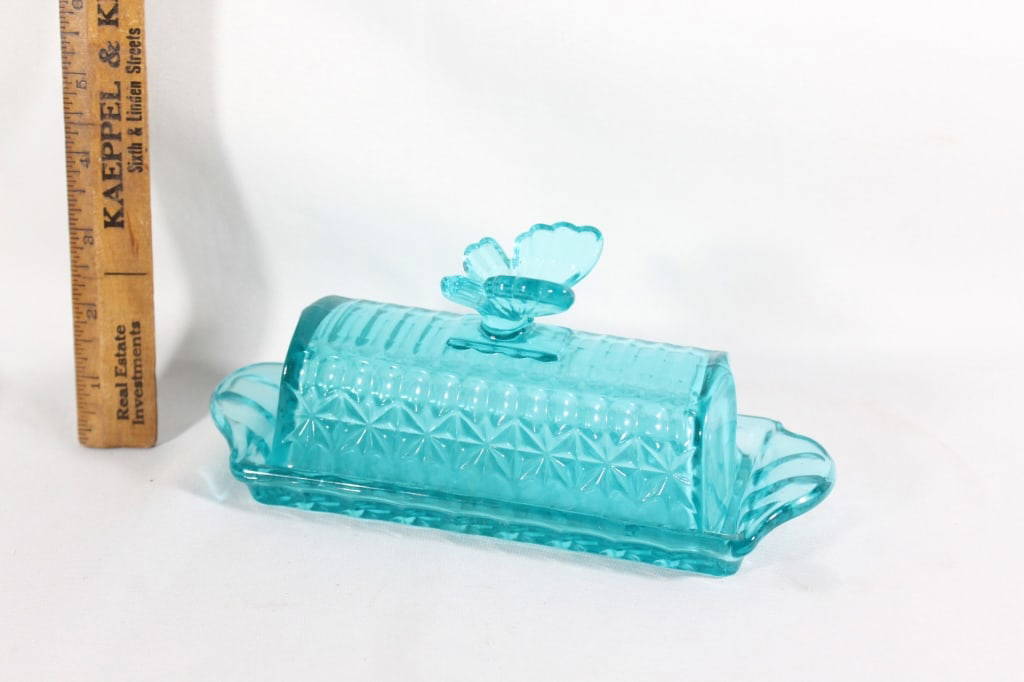 Circleware Blue Glass Butterfly Butter Dish Auction