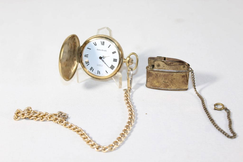 Vintage Andre Rivalle Pocket Watch & Vtg Lighter Auction