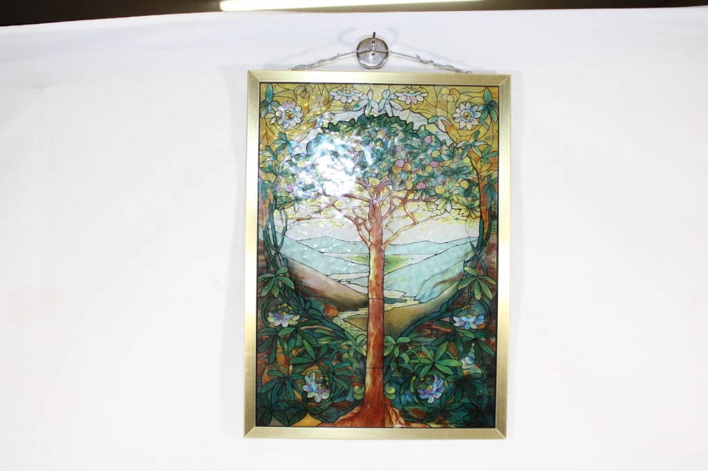 Luis C. Tiffany Glass Pane Tree Of Life Auction