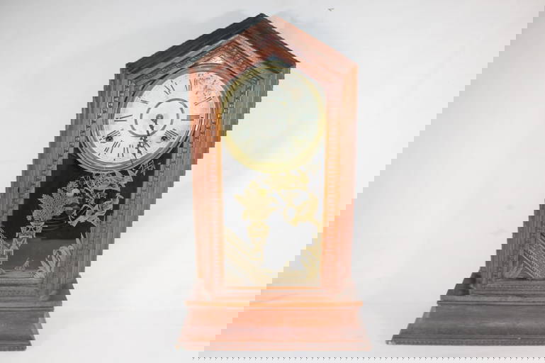 Antique Wood Mantle Clock With Key No Pendulum