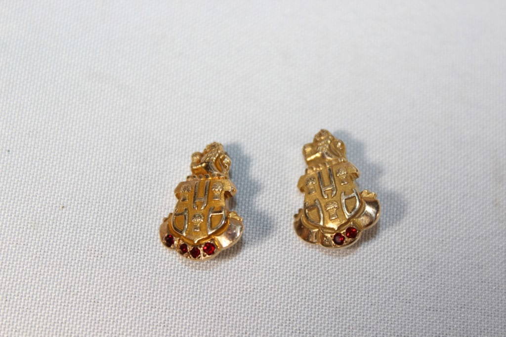 Pair Of 10 Kt Gold & Ruby Service Pins - 5 Grams Auction