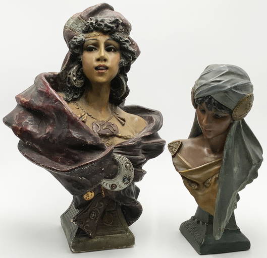 Lot Of 2 Art Nouveau Plaster Lady Busts.