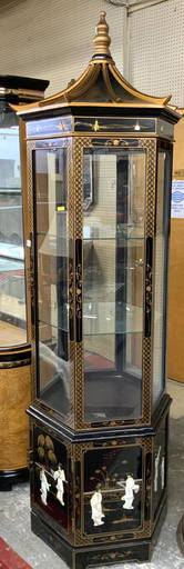 6 Sided Asian Pagoda Style Curio Cabinet.