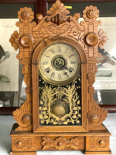 Gilbert Raceland Antique Gingerbread Shelf Clock.