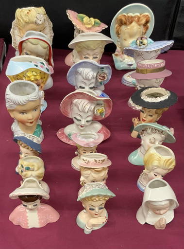 Lot Of 21 Assorted Lady Head Vases.