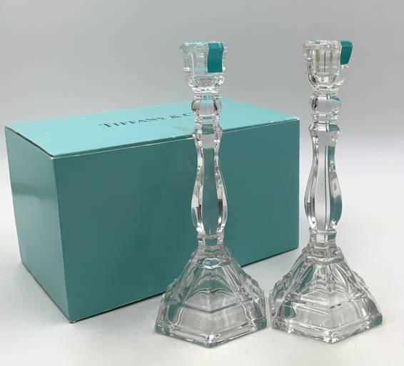 Pair Of Tiffany Crystal Candlesticks.