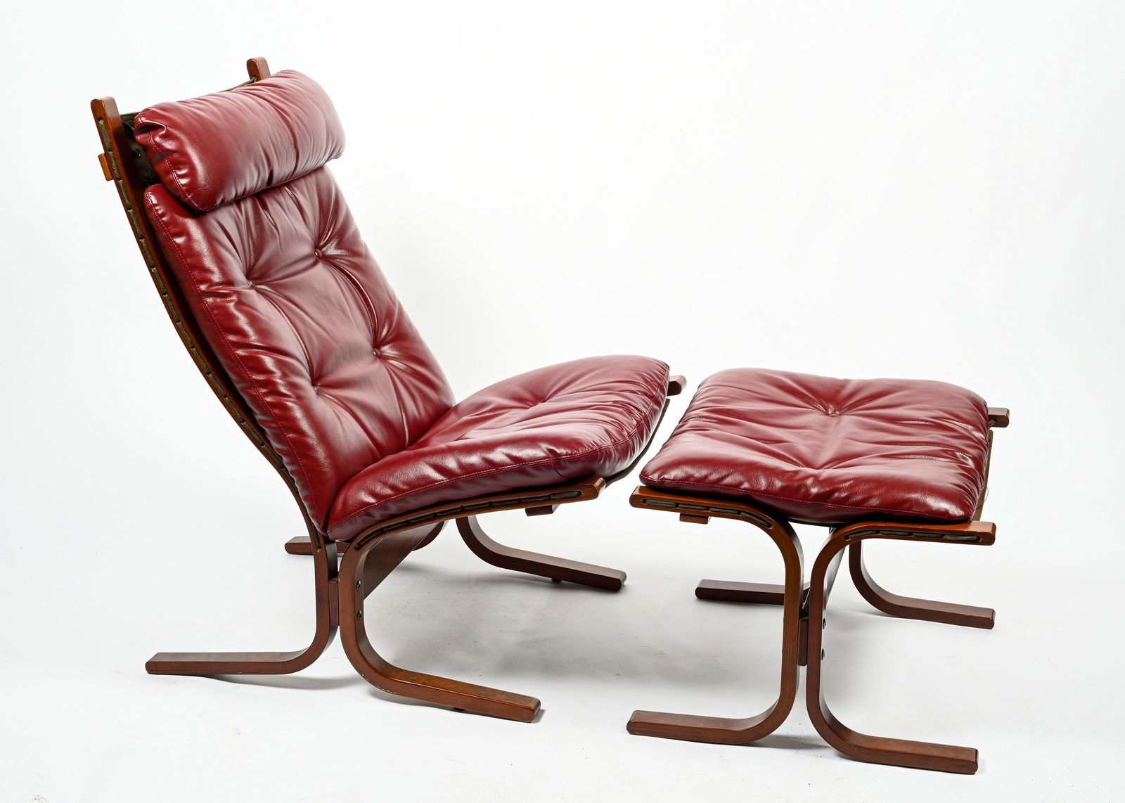 Red Mid Century Bentwood Siesta Chair & Ottoman.