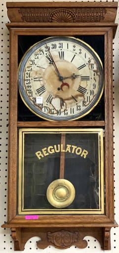 Antique Ingraham Regulator Calendar Wall Clock.