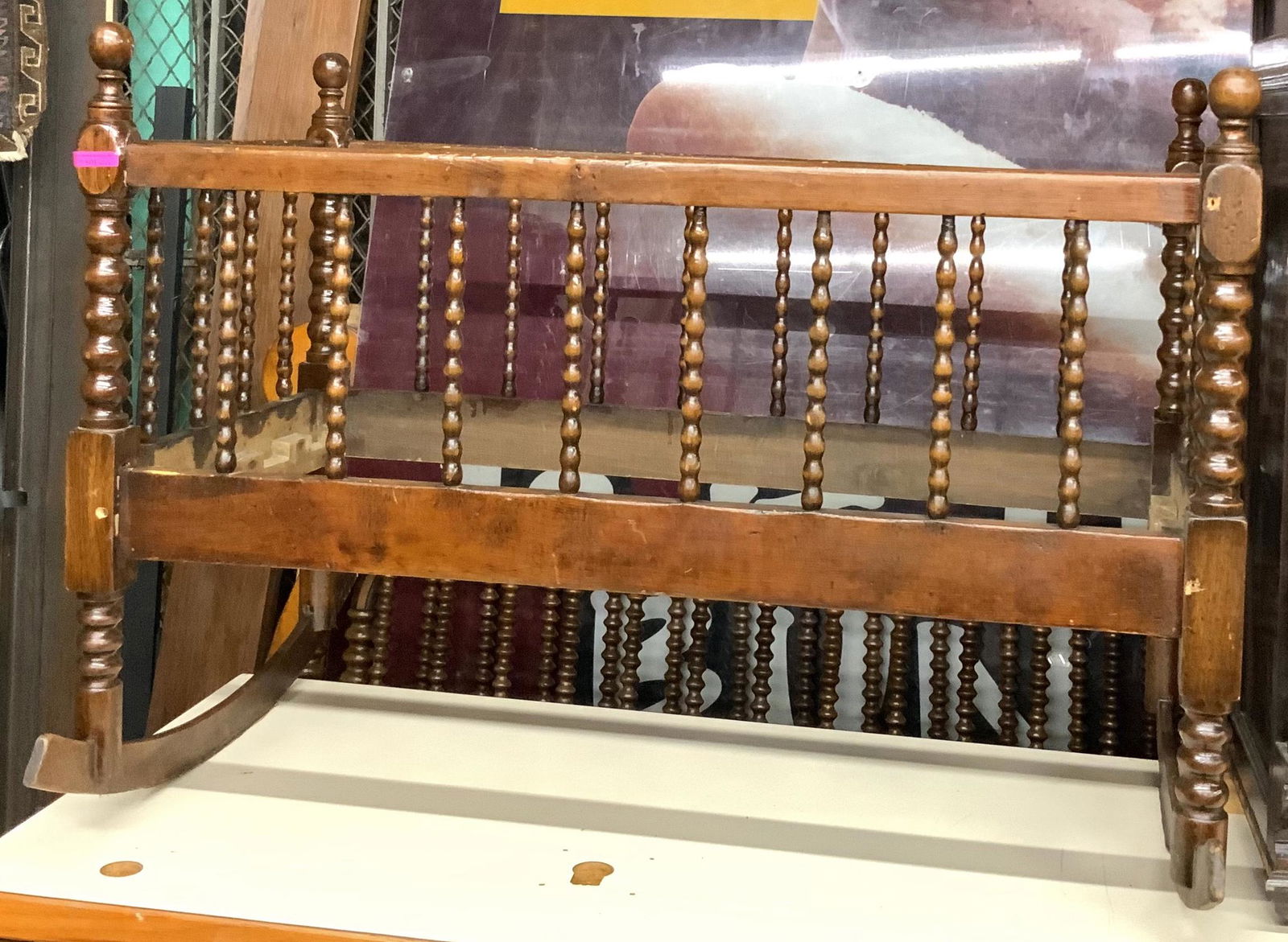 Antique Rocking Crib & 2 Pair Of Jenny Lind Beds.