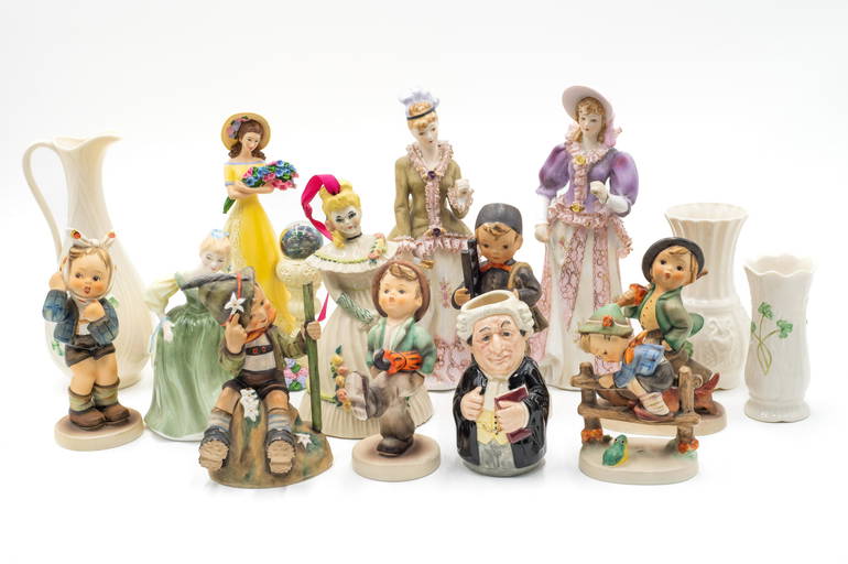 Lot: Belleek Vases, Hummel Figures, Toby Jug, Etc.