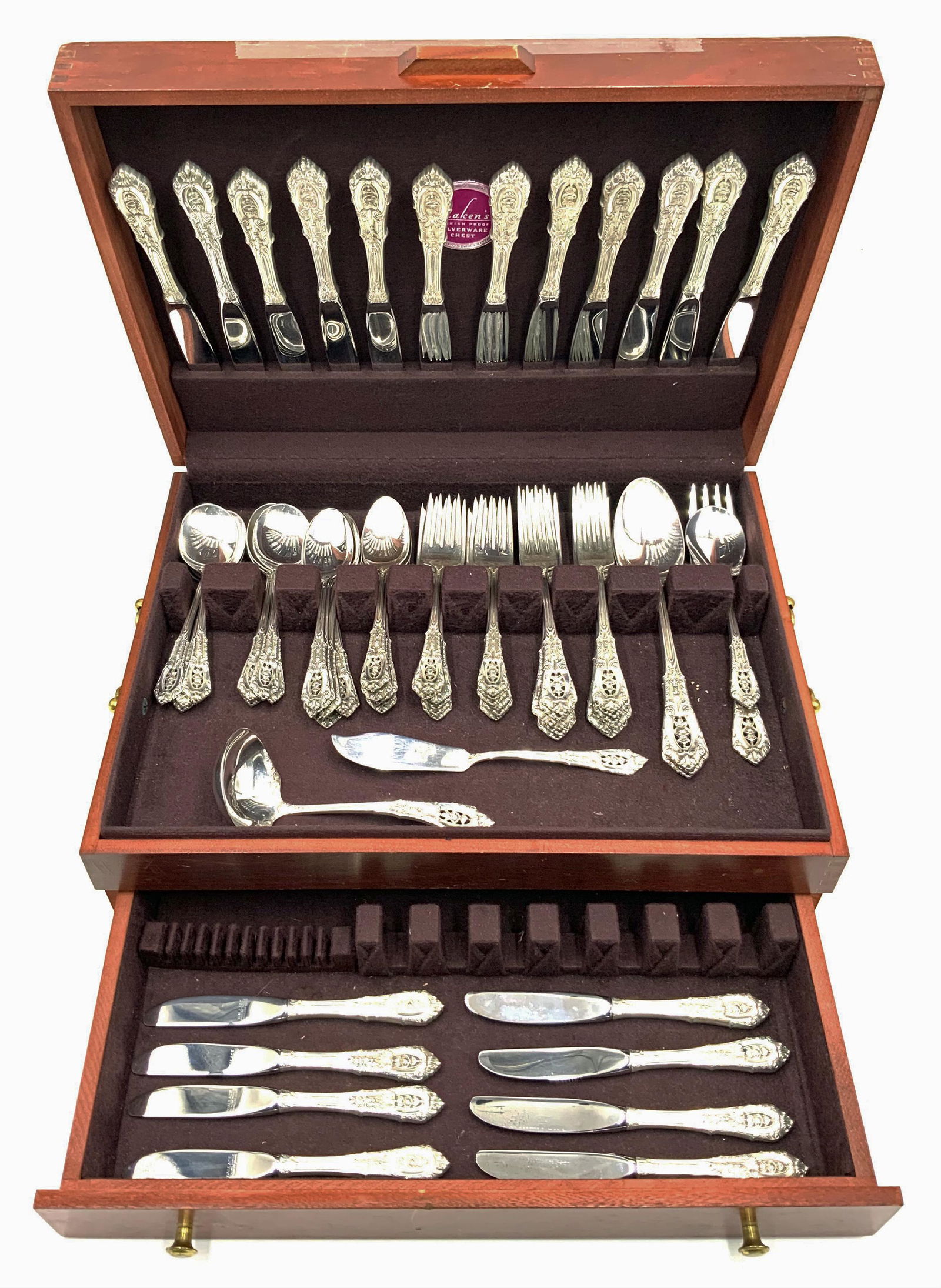 76 Pc. Set Of Wallace Rose Point Sterling Flatware