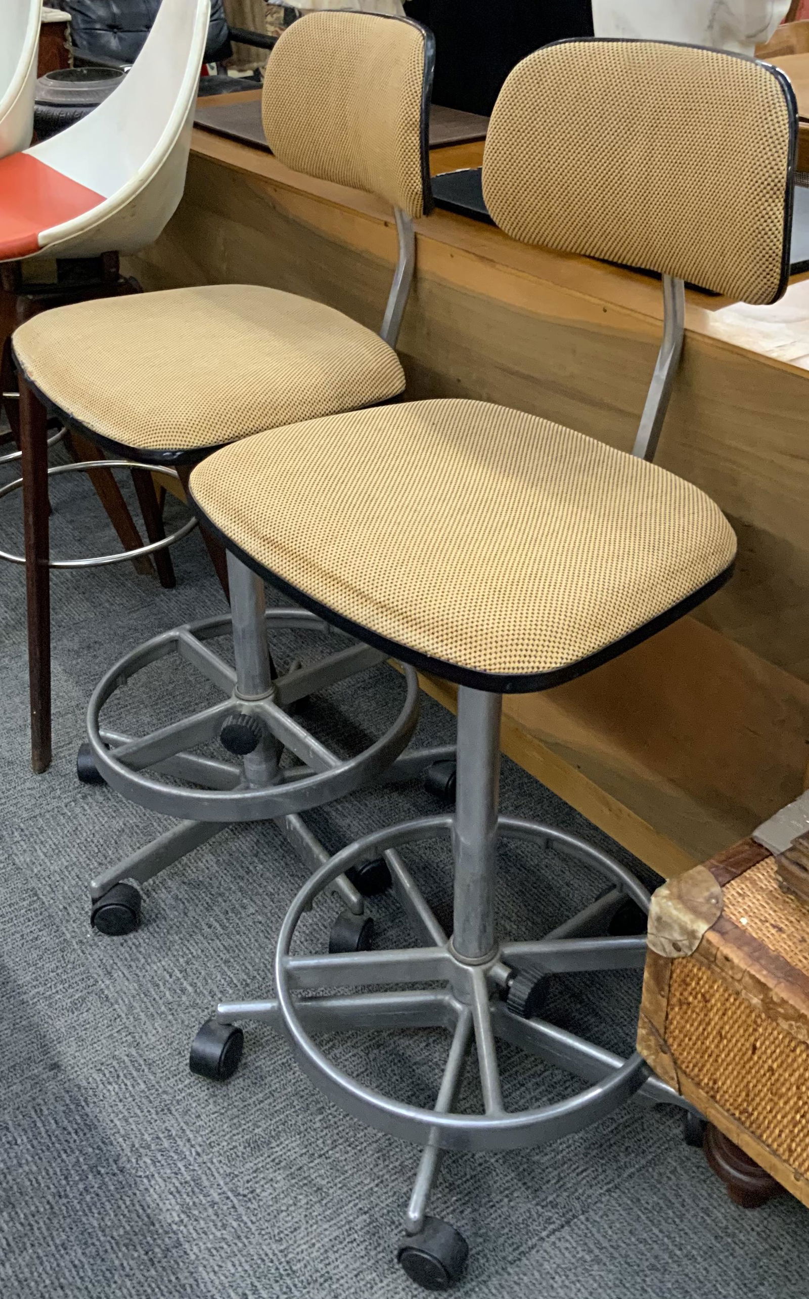 Matched Pair Of Herman Miller Drafting Stools.