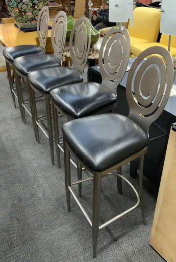 Set Of 5 Vintage Ethan Allen Radius Bar Stools.