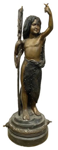 Bronze Statue Of Islander Child W/ Oar.