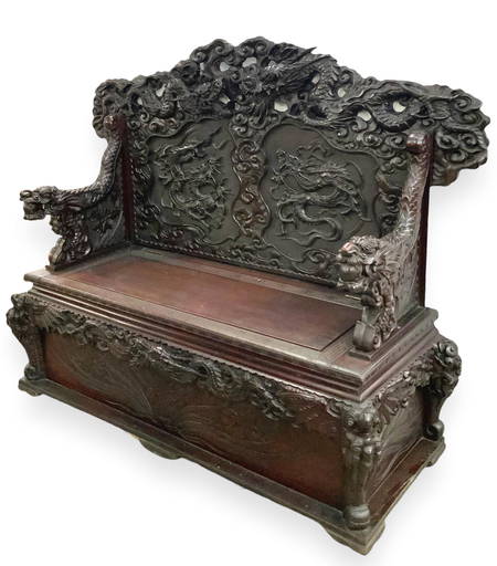 Very Ornately Carved Japanese Dragon Bench.