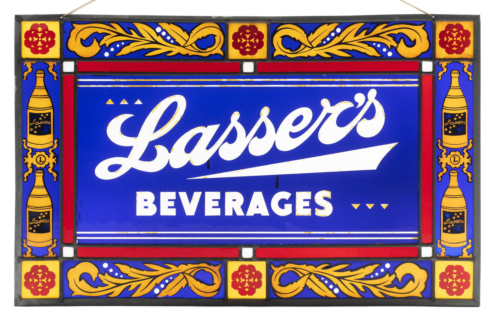 Vintage Leaded Stained Glass Advertising Window Auction